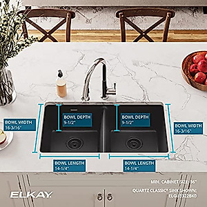 Elkay Quartz Classic ELGU3322BK0 Equal Double Bowl Undermount Sink, Black
