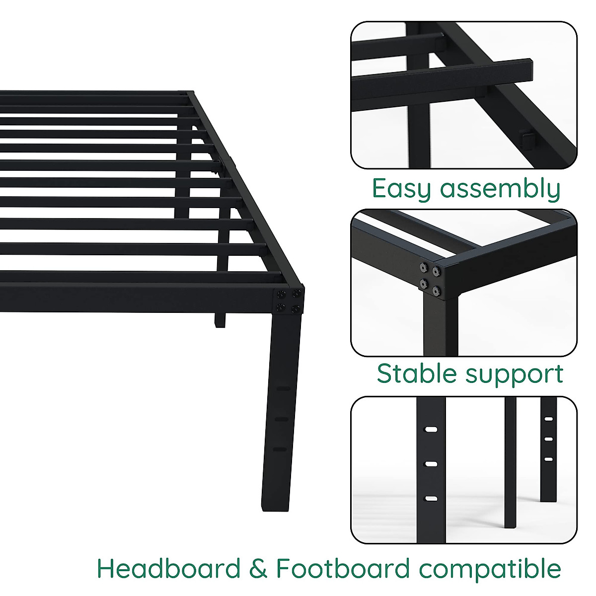 DiaOutro 18 Inch Twin Bed Frame Heavy Duty No Box Spring Needed Metal Platform with Non Slip Mattress Gaskets