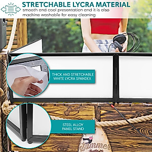 Pyle DJ Booth Foldable Cover Screen - Portable 5.6 ft Tabletop Event Facade Front Board Video Light Projector Display Scrim Panel -Folding Steel Frame Panel Stand, Stretchable Lycra Spandex PDJFAC02