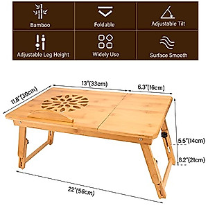 Bamboo Laptop Desk Bed Tray,Foldable Adjustable Laptop Bed Desk Bamboo Laptop Bed Stand,Serving Bed Tray Breakfast Table Tilting Top