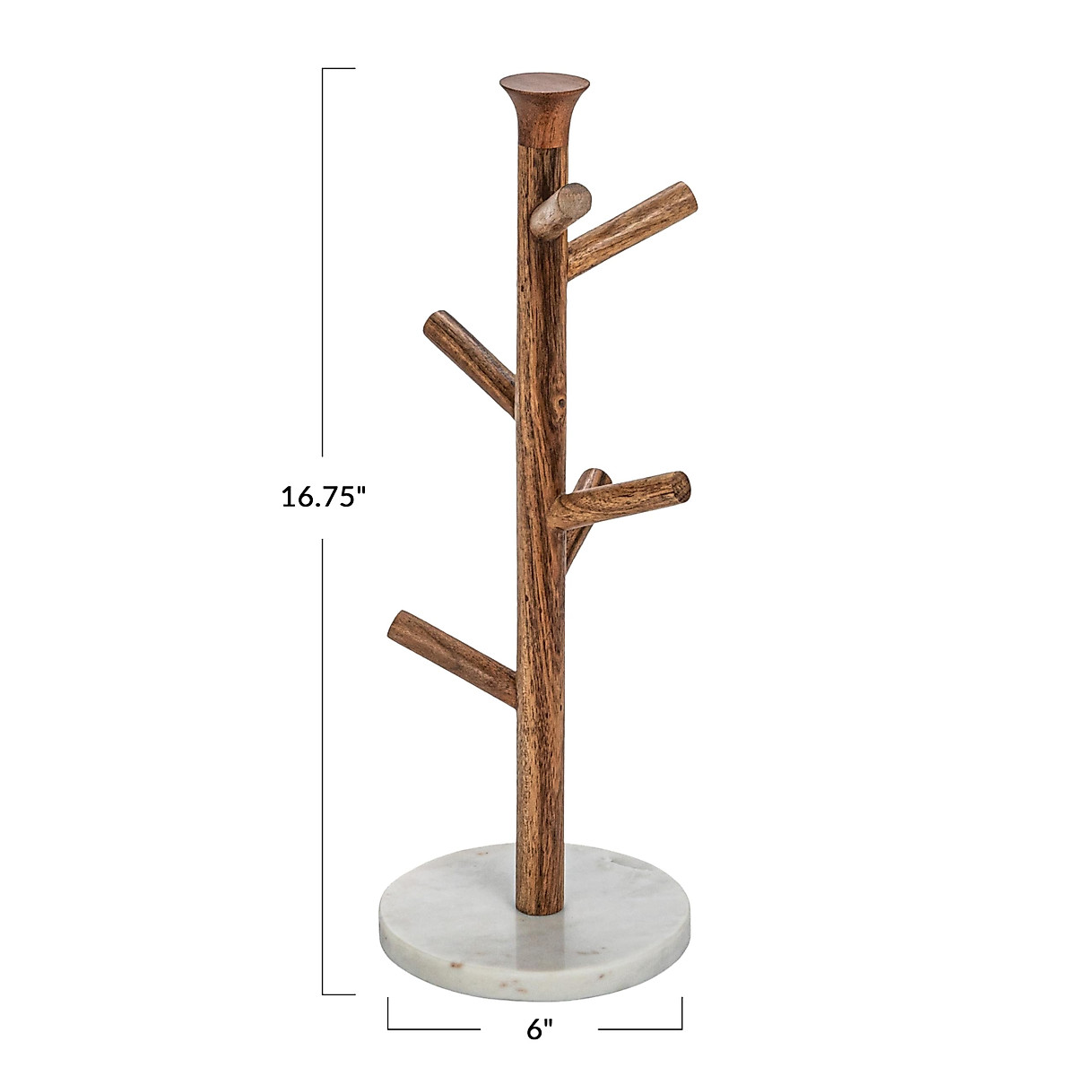 Bloomingville, Natural Tall Mango Wood and Marble Mug Rack, White, Medium