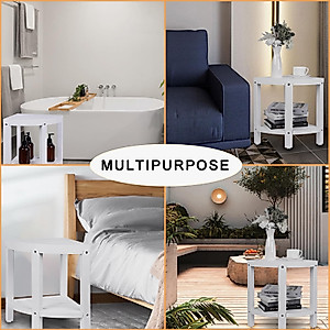 Corner Shower Bench with Storage Shelf,Waterproof Bamboo Corner Shower Stool for Shaving Legs,Easy Assemble Non-Slip Shower Chair for Bathroom,Stable & Sturdy Adjustable Feet Shower Seat(White)