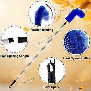 Layhit Gutter Cleaning Brush Extendable Guard Cleaner Tool with 6 Pcs Aluminum Extension Pole Long Splicing Gutter Cleaning Tools from the Ground for Easy Removing Leaves and Debris Cleaner (Blue)