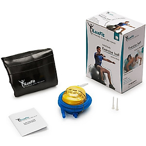 LuxFit Exercise Ball, Premium EXTRA THICK Yoga Ball '2 Year Warranty' - Swiss Ball includes Foot Pump. Anti-Burst - Slip Resistant! 45cm, 55cm, 65cm, 75cm, 85cm Size Fitness Balls (Black, 65cm)