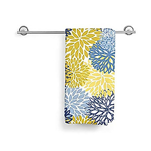 MSGUIDE Blue Yellow Navy Chrysanthemum Flowers Hand Towels for Bathroom Clearance Decor Face Towels Microfiber Towels Soft Fingertip Towel for Gym Yoga Spa Pool Sport Hotel