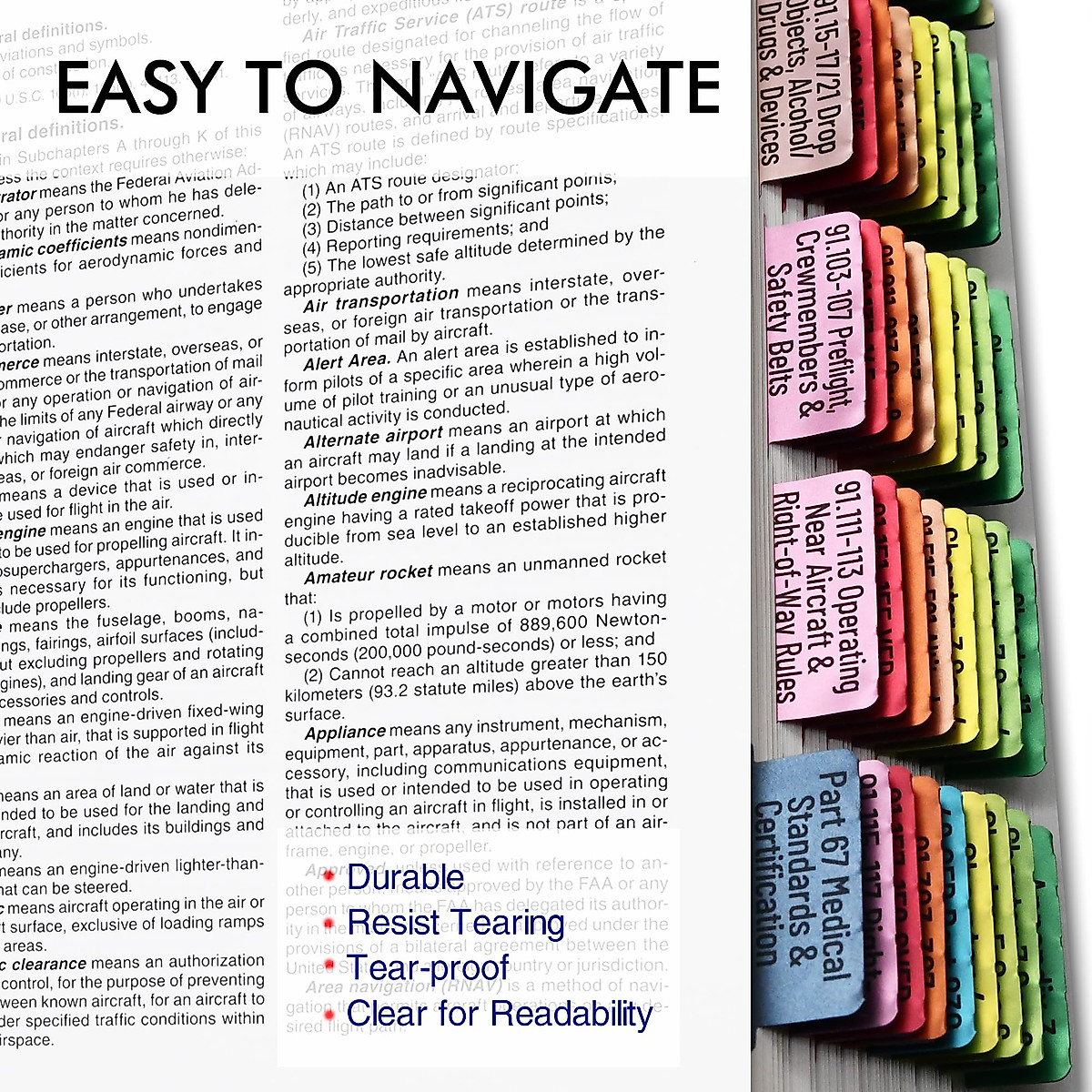 FAR/AIM 2023/2022 Tabs for Private Pilot , Tear-Resistant Color-Coded and Laminated Tabs with Bookmark and Placement Template, 87 Tabs in Total with 9 Blank Index Tabs (Color-Coded)