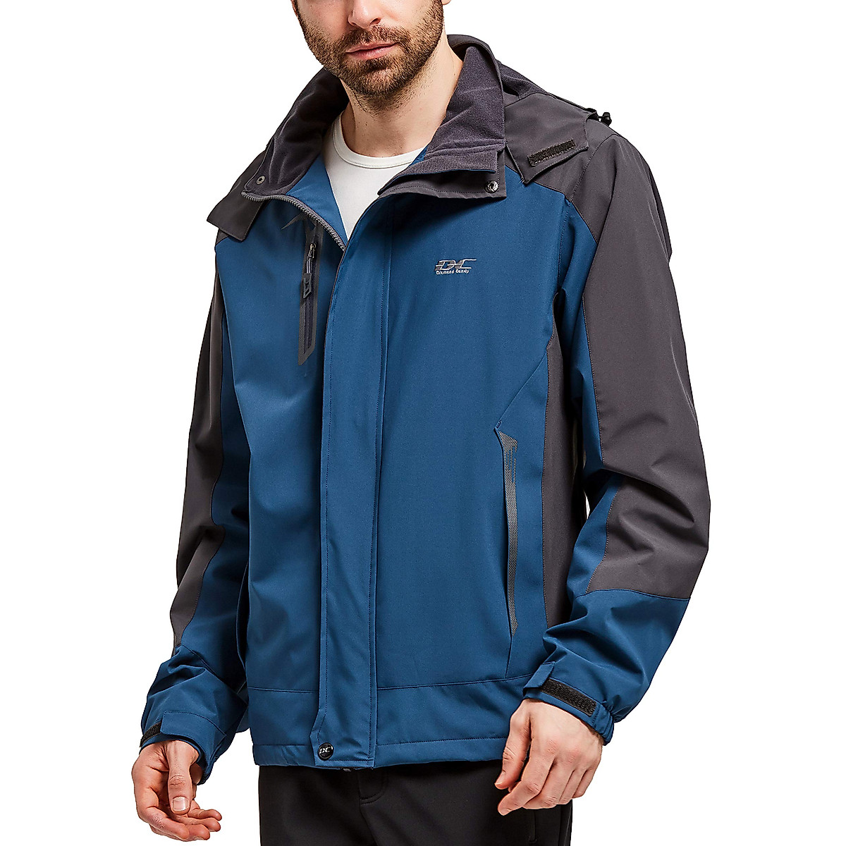 Men Casual Hooded Rain Jacket-Diamond Candy lightweight Waterproof Softshell Raincoat Outdoor Sportswear, Dark Blue, XL