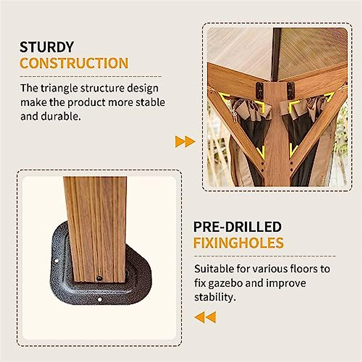 UBGO 10'x12' Hardtop Gazebo,Aluminum Gazebo Pavilion with Curtain and Net,Permanent Outdoor Gazebo with Polycarbonate Double Roof,for Garden, Patio, Lawns, Deck, Backyard-Yellow Brown