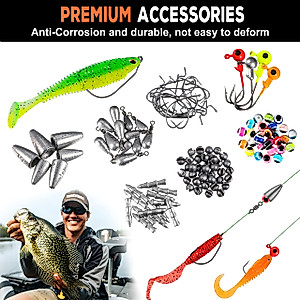 PLUSINNO 201pcs Fishing Accessories Kit, Fishing Tackle Box with Tackle Included, Fishing Hooks, Fishing Weights, Round Split Shot，Fishing Gear for Bass, Trout, Catfish