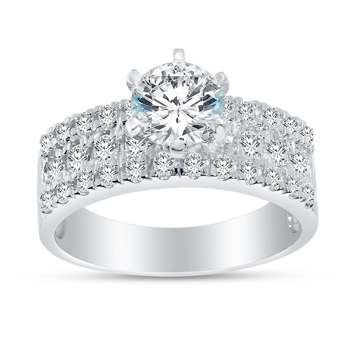 Sonia Jewels Size - 9-14k White Gold Round Wide 3 Row Pave Set Bridal Engagement Ring & Wedding Band CZ Cubic Zirconia (2.50cttw., 1.0ct. Center)