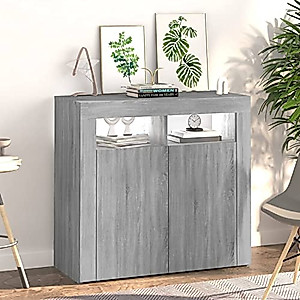 GaRcan TV Cabinet with LED Lights Gloss TV Stand Unit with LED Lights Unit Entertainment Centre Modern TV Unit Desk Bedroom Living Room, Smoked Oak 80 x 35 x 75 cm (Grey Sonoma 80 x 35 x 75 cm)