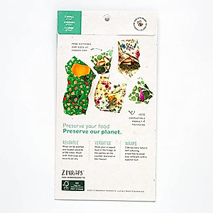 Z Wraps Multi 5-Pack, Reusable Beeswax Food Wrap and Food Storage Saver, Alternative to Plastic Wrap, Sustainable, Eco-Friendly Beeswax Food Wraps - 2 Small, 2 Medium, 1 Large (Leafy/Bees/Strawberry)