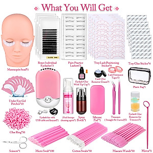 404 Pcs Professional Lash Extension Supplies Kit with Lash Clusters,Lash Fan, Extension Glue,Eyelash Remover,Tweezers, Eyelash Extension Kit for Beginners