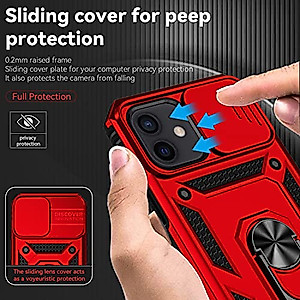 Hitaoyou iPhone 12/12 pro case, iPhone 12/12 pro Case with Camera Cover & Kickstand Military Grade Shockproof Heavy Duty Protective with Magnetic Car Mount Holder for iPhone 12/12 pro,Red