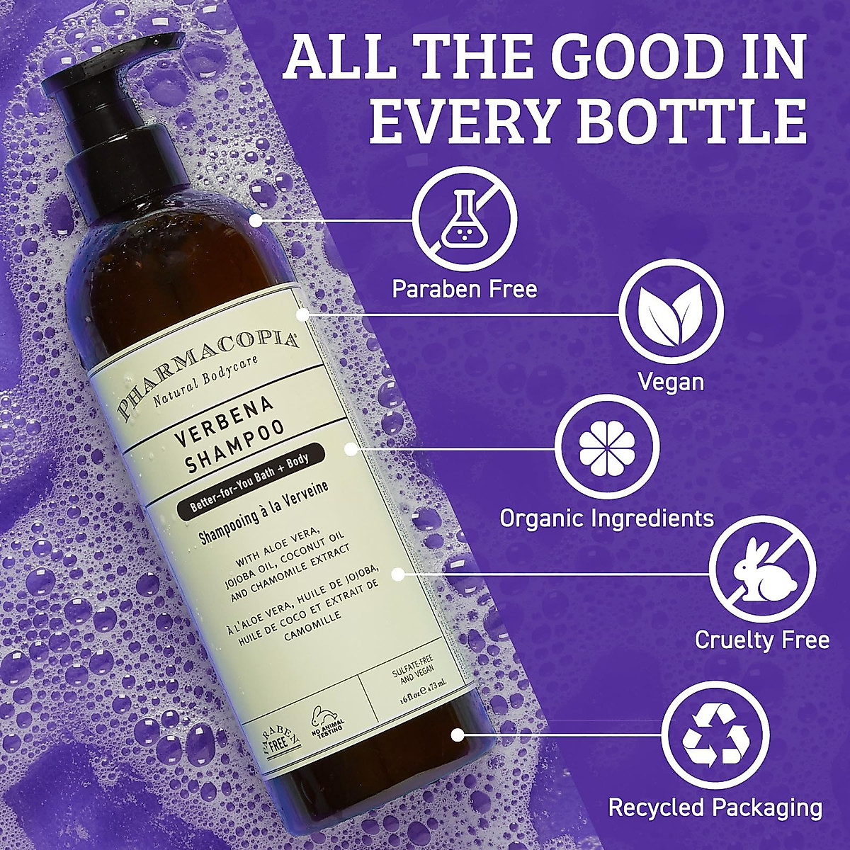 Pharmacopia Verbena Shampoo & Conditioner Bundle – Aromatherapy Hair Care with Natural Plant Based & Organic Ingredients – Vegan, Cruelty Free, No Parabens or Sulfates, Set of 2 16oz Bottles