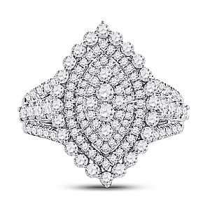 14kt White Gold Round Diamond Cluster Bridal Wedding Engagement Ring 1-3/4 Cttw