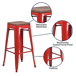 Flash Furniture Lily 4 Pk. 30" High Backless Red Metal Barstool with Square Wood Seat