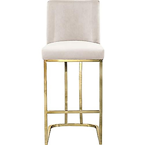 Meridian Furniture Heidi Collection Modern | Contemporary Velvet Upholstered Counter Stool with Polished Gold Metal Frame, Cream, 16" W x 19.5" D x 36.5" H