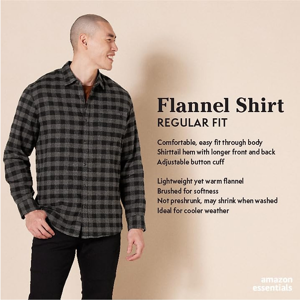 Amazon Essentials Men's Long-Sleeve Flannel Shirt (Available in Big & Tall), Dark Brown Plaid, Large