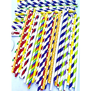 Recyclable paper straws, 100 Pcs, Birthday Parties, Art and craft projects, beautiful colors, durable, 6mm x 195 mm