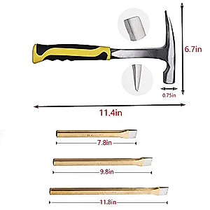 14 pieces Rock Hounding & Gem Mining Geology Tool Kit ，for Rock Hounding, Gold Mining,including an all Steel Rock Pick Hammer with Pointed Tip,3-Pieces Heavy Duty Chisel Set