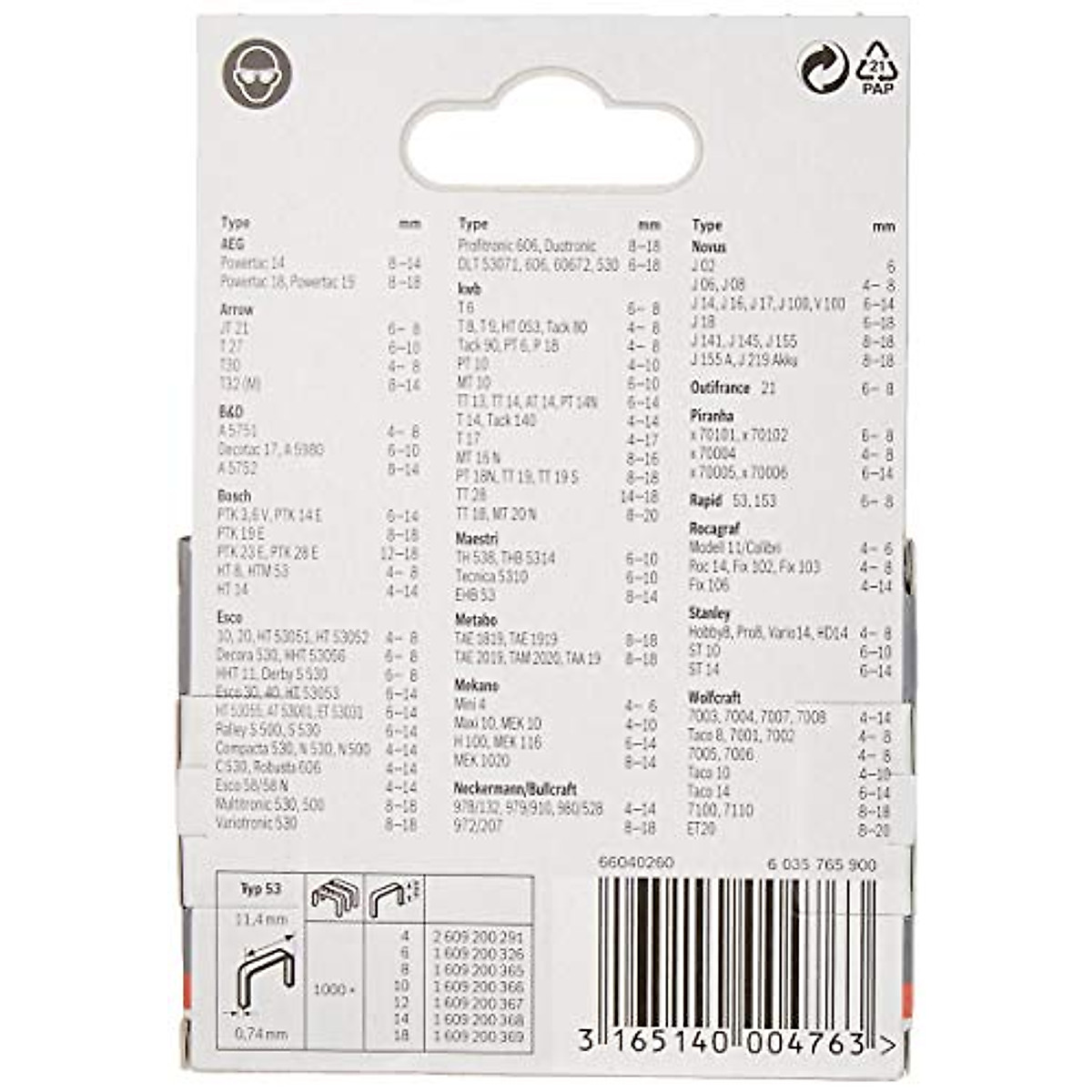 Bosch 1609200366 114 x 074 x 10 mm Type 53 Fine Wire Staples