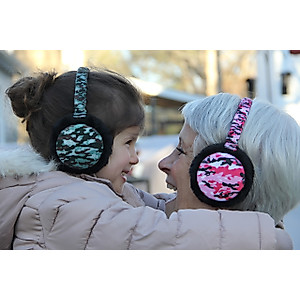 Popfizzy Pink Camo Fluffy Womens Ear Muffs for Winter, Fuzzy Earmuffs for Adults, Adjustable Winter Ear Warmer