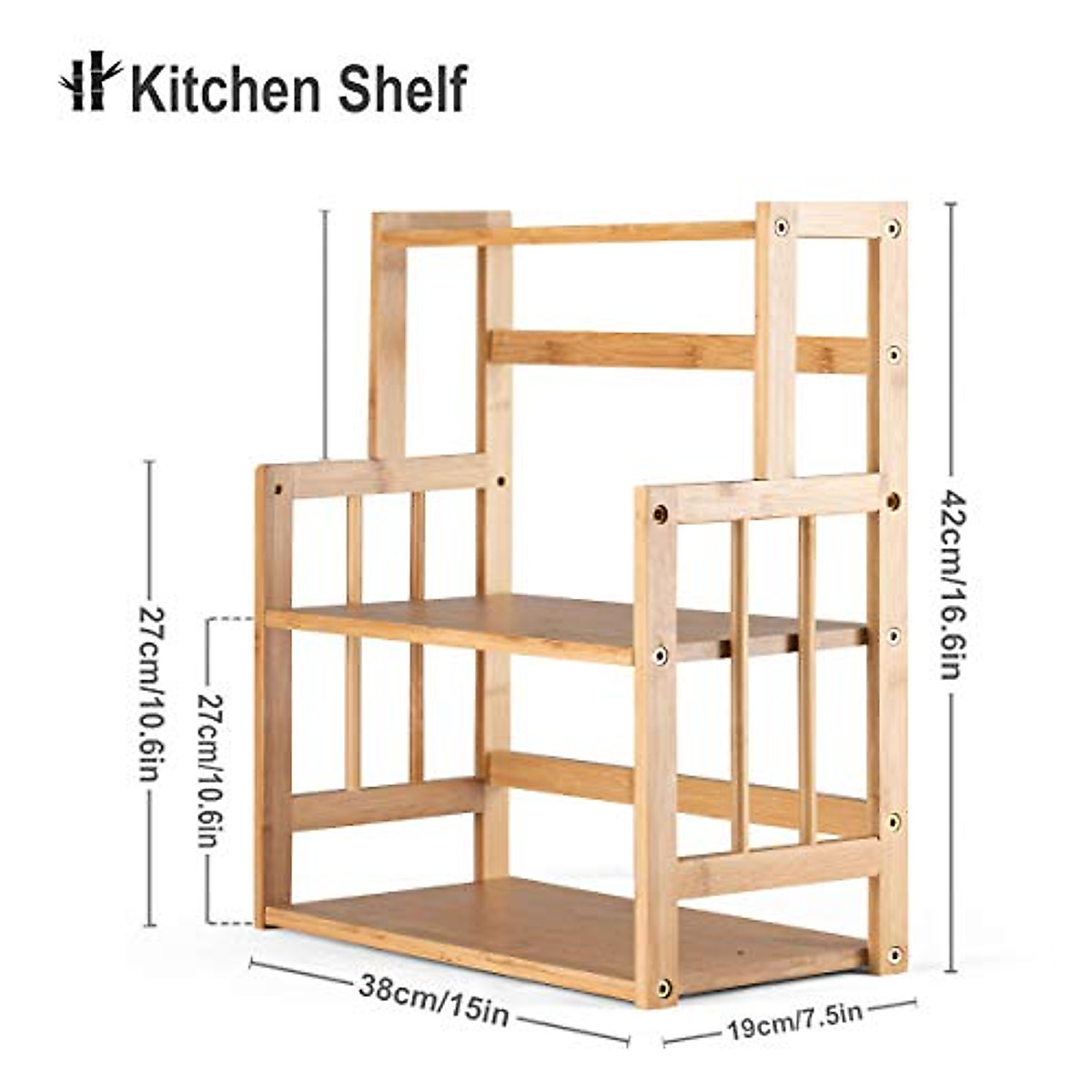 Bamboo Spice Rack Storage Shelves-3 tier Standing pantry Shelf for kitchen counter storage,Bathroom Countertop Storage Organizer Desk Bookshelf with Adjustable Shelf Cabinet