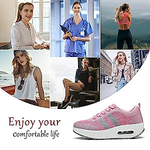 Lymeral Womens Walking Tennis Shoes, Slip On, Air Cushion,Mesh Upper, Lace Up Sport Shoes for Women, Pink, 8