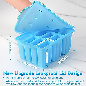 Popsicle Molds Silicone BPA-free,12 Pieces Popsicle Trays for Freezer,Homemade Ice Cream Popsicle Molds,Large Ice Pop Maker Set,Reusable Ice Lolly Mould with 100PCS Popsicle Sticks