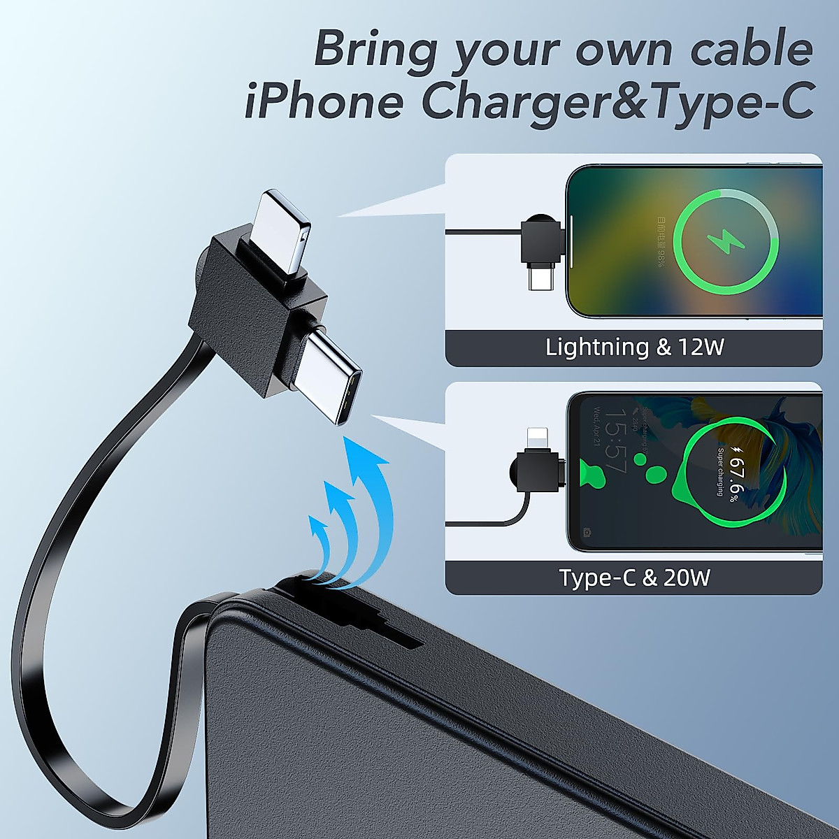 HUOTO Magnetic Power Bank,10000mAh Wireless Portable Charger USB C Cords Battery Pack Fast Charging for Phones, 22.5W PD Fast Charging Battery Pack for MagSafe for iPhone 15/14/13/12 Series