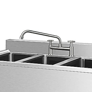 UMANYI Commercial Kitchen Faucet 8 Inch Center Stainless Steel Brushed Nickel Deck Mount Bridge Faucet 2 Hole 2 Handle Restaurant Laundry Utility Faucet, 11 Inch Spout SSKF10-3C