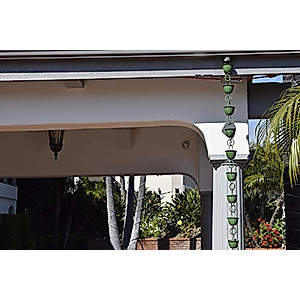 Monarch Rain Chains 50281 Monarch Aluminum Hammered Cup Rain Chain, 8-1/2 Feet Length, Green Patina Finish