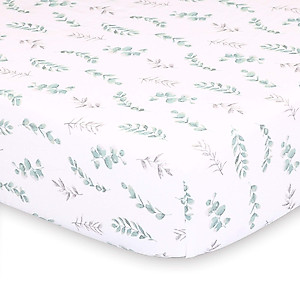 Sage Green and Grey Leaves Fitted Baby Crib Sheet - Farmhouse Collection by The Peanut Shell