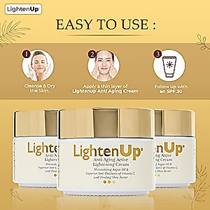Lightenup Anti-Aging, Skin Brightening Cream - 4.4 fl oz / 100 ml - Dark Spots Corrector for Face & Body, Helps to reduce Hyperpigmentation, with Argan Oil and Shea Butter