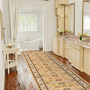 Washable Kitchen Runner Rug - 2'6''x12' Hallway Rug Distressed Mats Non-Slip Soft Room Floor Carpet for Dining Room (Gold, 2'6'' x 12')