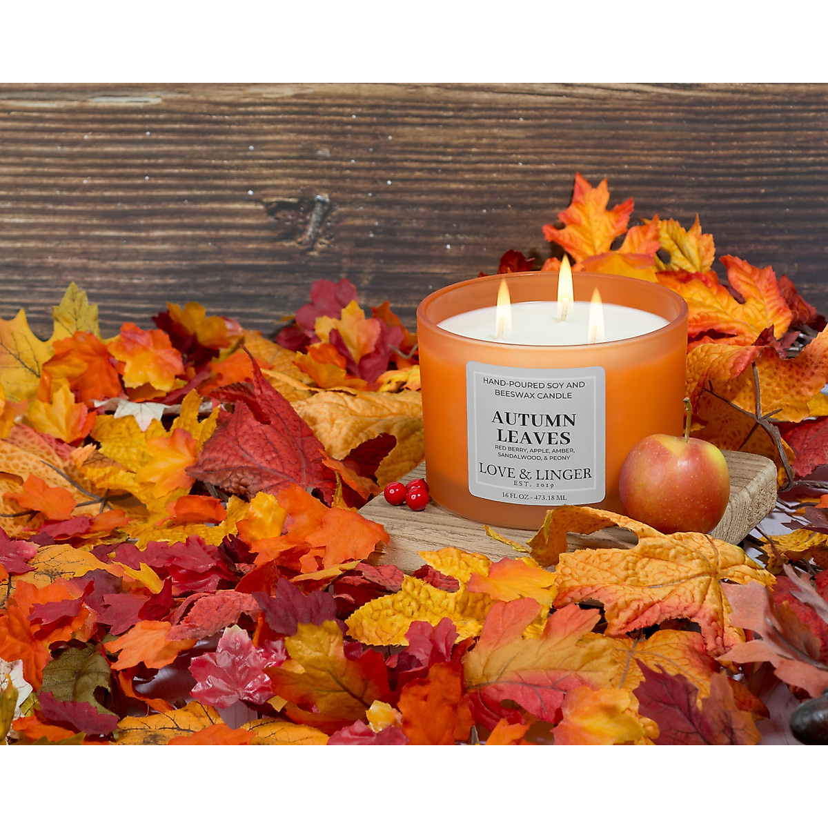 Autumn Leaves Candle | Fall Candles | Luxury Soy & Beeswax Candles for Home | 16 oz. Large Jar 3 Wick Candle | Thanksgiving Candle | Fall Scented Candle | Autumn Candles