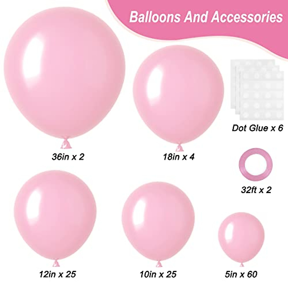 RUBFAC 116pcs Light Pink Balloons Different Sizes Pack of 36 18 12 10 5 Inch for Garland Arch Pastel Pink Extra Large Balloons for Birthday Baby Shower Gender Reveal Wedding Party Decoration