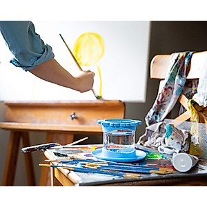 Paint Brush Cleaner Rinse Cup (All-in-One) Fine Art, Studio, Classroom | Brushes Holder & Silicone Cleaning System for Acrylic, Watercolor, and Water-Based Mediums (Mug, Blue)