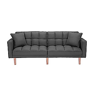 LCH Modern Tuft Futon Couch Convertible Loveseat Sleeper Reclining Sofa Bed Twin Size with Arms and 2 Pillows for Living Room, Dark Grey
