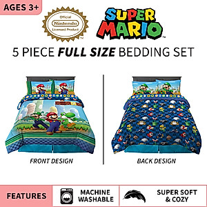 Franco Kids Bedding Super Soft Comforter and Sheet Set, (5 Piece) Full Size, Mario