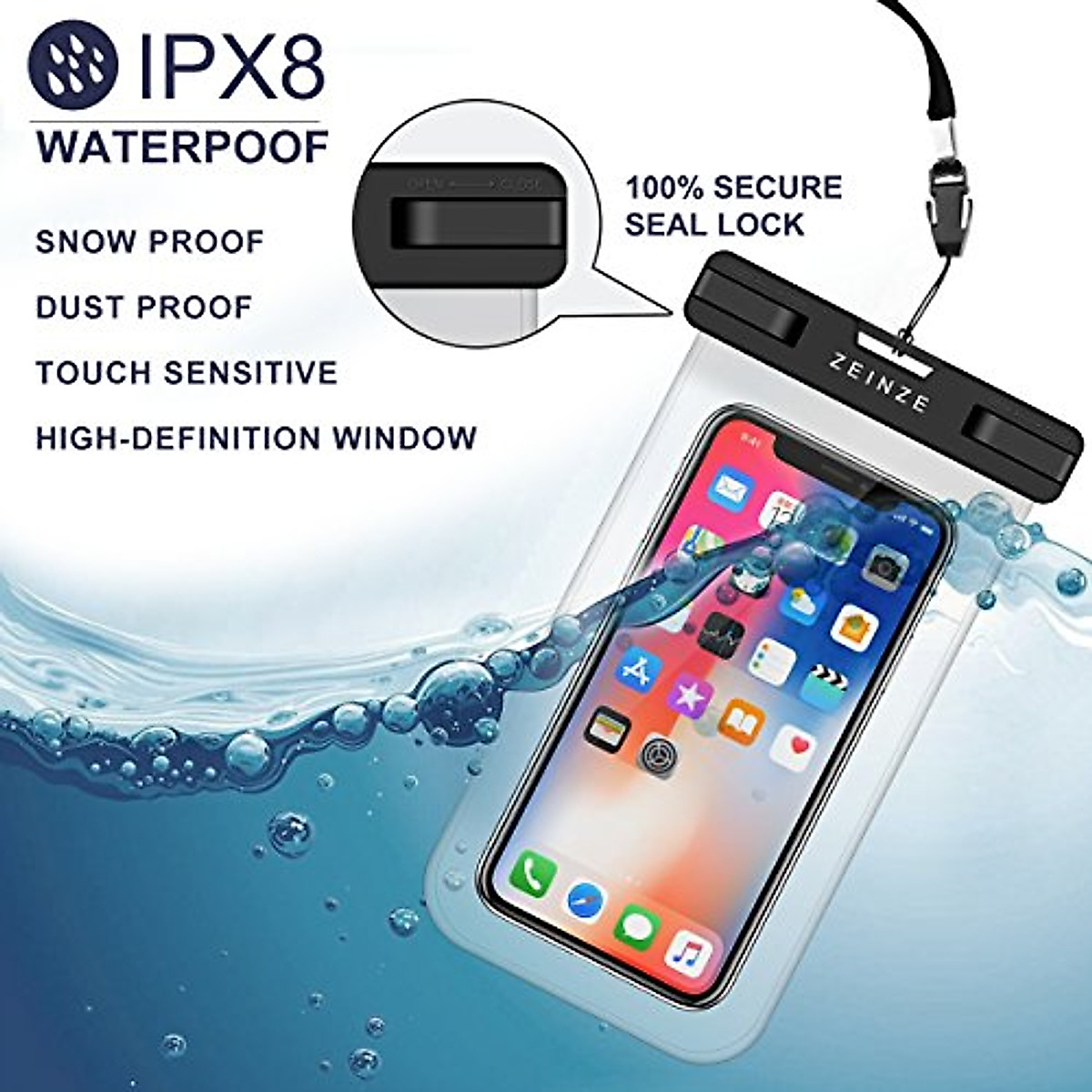 ZEINZE 4 Pack Waterproof Phone Pouch Universal Waterproof Phone Case Dry Bags for iPhone 13 Pro Max XS Max XR X 8 7 6S Plus Galaxy Pixel Up to 6.9