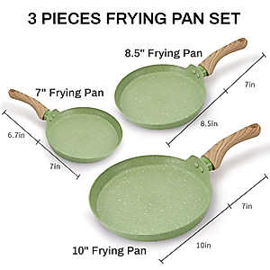 FTNESGYM Egg Pan Frying Pan Set, 7" 8.5" and 10" 3 Pieces Nonstick Crepe Pan Set, Omelet Pans, Flat Pan for Tortillas, Omelette, Pancake, Gas Stove Induction Compatible (Green)