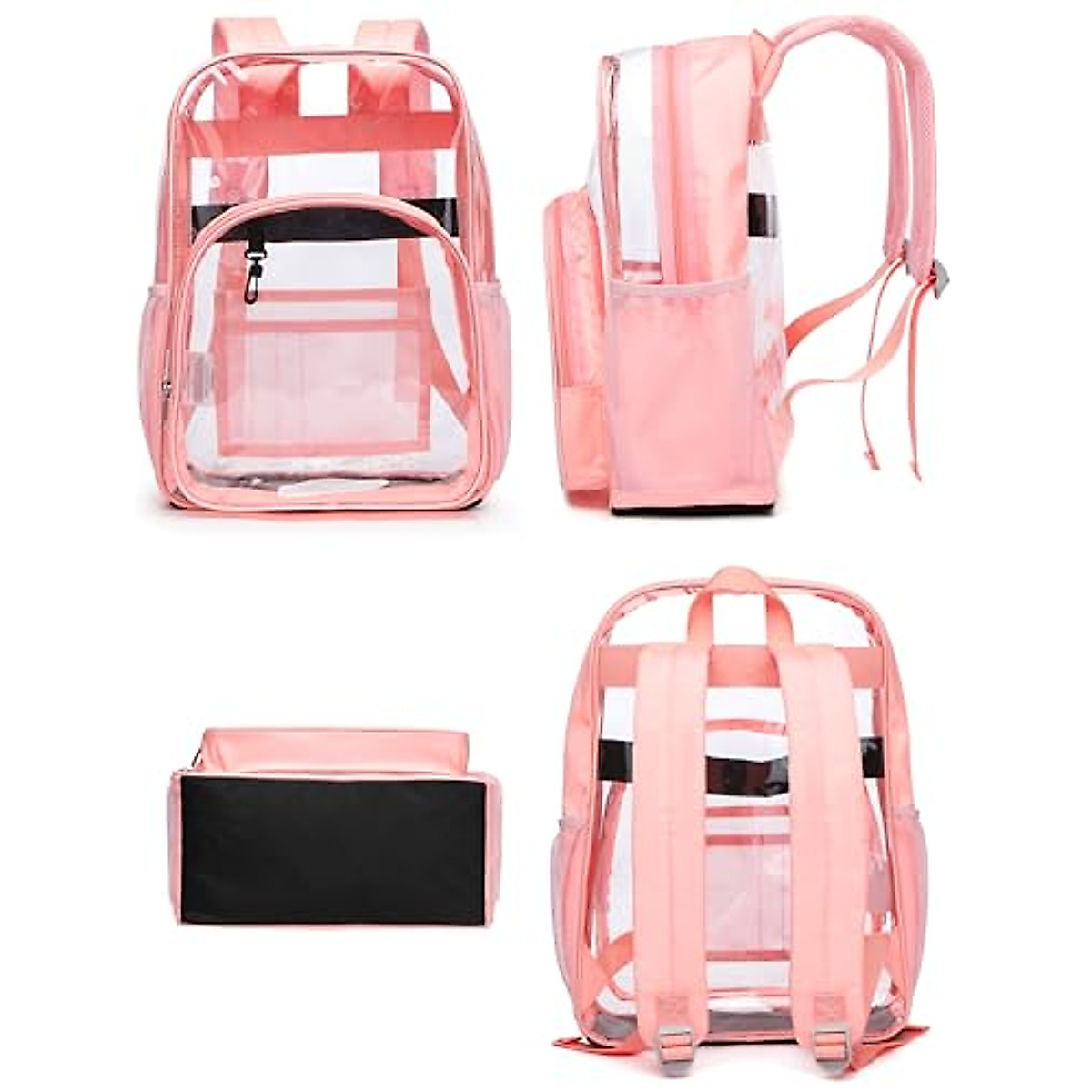 BLUEFAIRY Clear Backpack for School Stadium Approved Large PVC See Through Bag Heavy Duty Bookbag Transparent Plastic Bag for Kids Students Work Events 17" Pink
