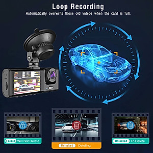 TeqHome 3 Channel Dash Cam Front and Rear Inside, 1080P FHD Dash Camera for Cars, Three Way Triple Dashcam Car Camera Recorder with IR Night Vision, Loop Recording, WDR, 24H Parking Monitor, G-Sensor