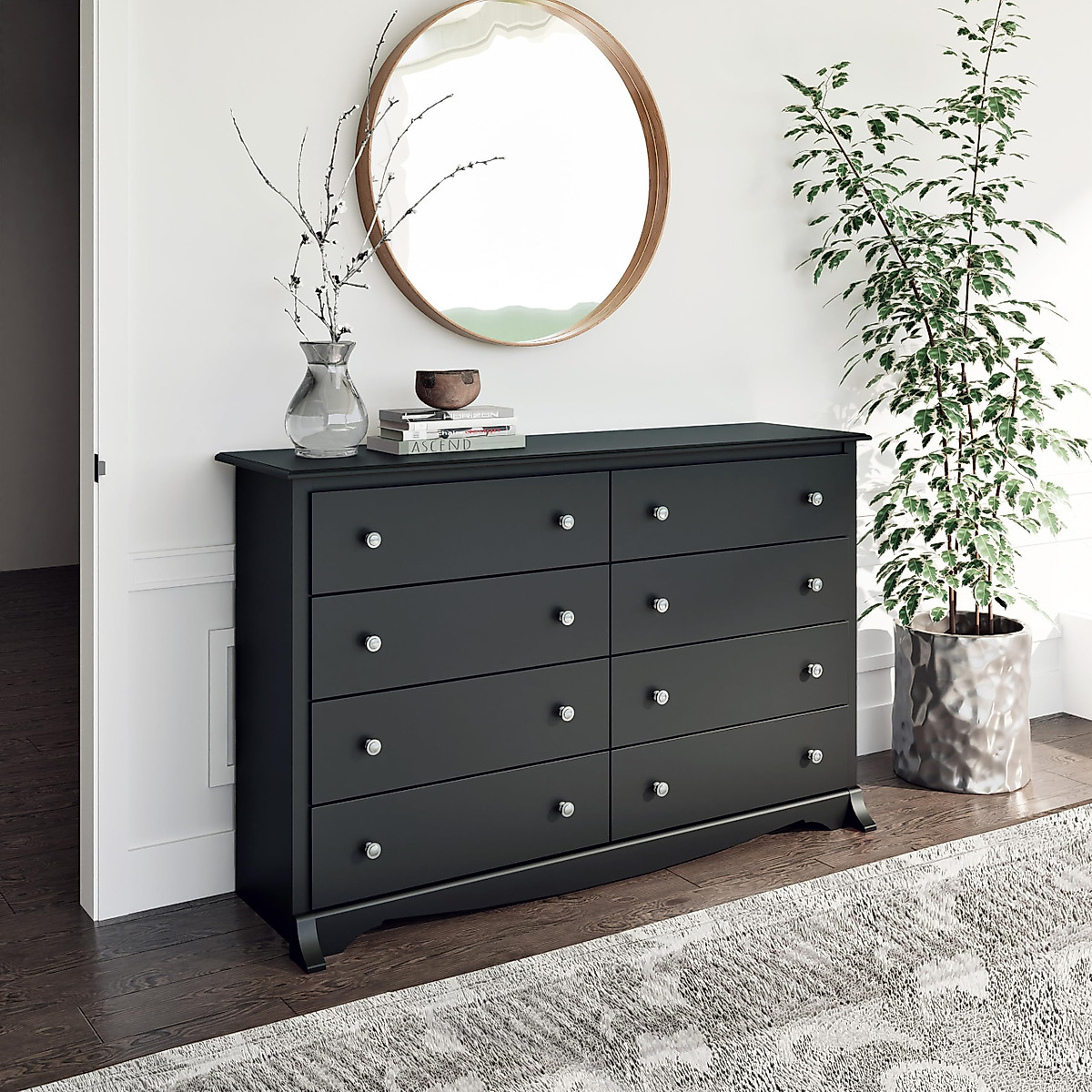 Prepac Sonoma 8 Drawer Double Dresser for Bedroom, Wide Chest of Drawers, Bedroom Furniture, Clothes Storage and Organizer, 17.25" D x 59" W x 37" H, Black, BDC-6338