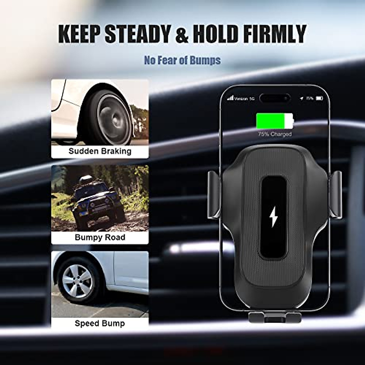 Wireless Car Charger, Amlink 15W Max Qi Fast Charging, Auto-Clamping Alignment Car Phone Holder Mount, Air Vent Wireless Charging for iPhone 14 13 12 11 Pro Max, Samsung Galaxy S22 S21 S20+, etc