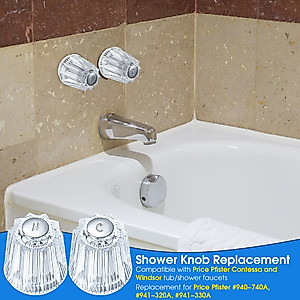 Enhon Shower Faucet Handle Replacement, Compatible with Price Pfister Contessa and Windsor Tub and Shower Faucets, 2 Piece Hot and Cold Shower Knob Replacement, Clear Acrylic