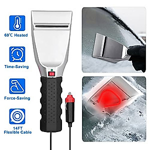 KIMISS Car Heated Scraper, 12V Auto Heated Snow Shovel Electric Windshield Ice Scrapers for Cars Trucks SUV