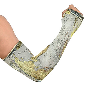 WELLDAY World Map Painting Arm Sleeves with Thumb Hole UV Sun Protection Cooling for Driving Cycling Golf Fishing